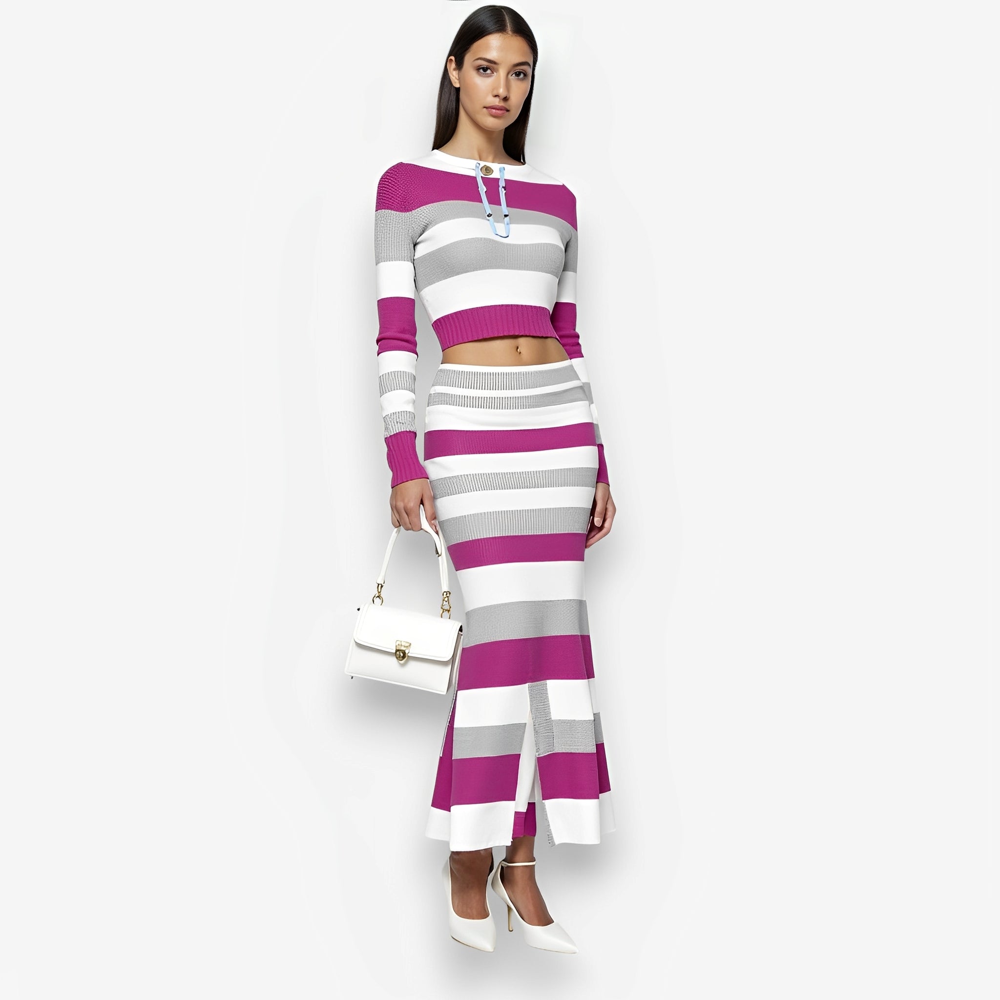 Striped knitted hip-hugging suit – Godu Shop