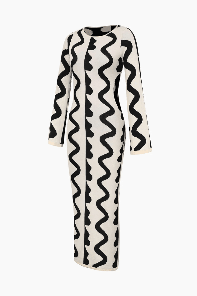 Wavy Pattern Long Sleeve Side Cut Out Knit Dress – Godu Shop